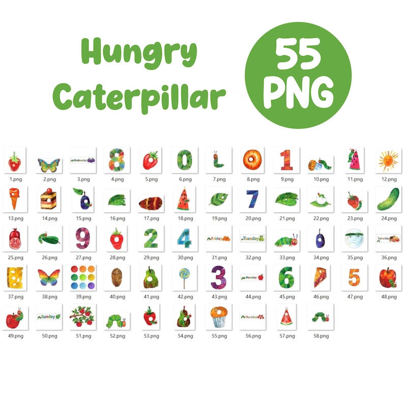The Very Hungry Caterpillar Clip Art Set | Transparent PNG Digital ...
