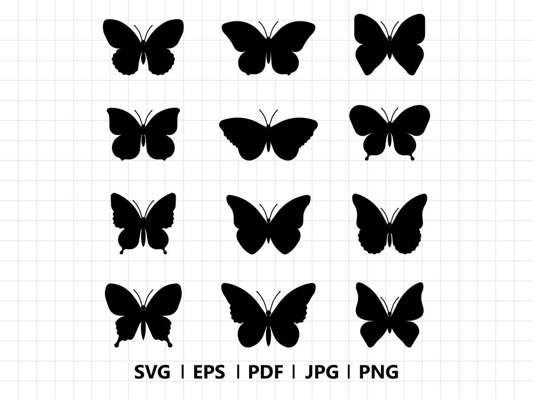 Hand Drawn White Butterfly SVG Bundle Flat Icon Elements Clipart Pack ...