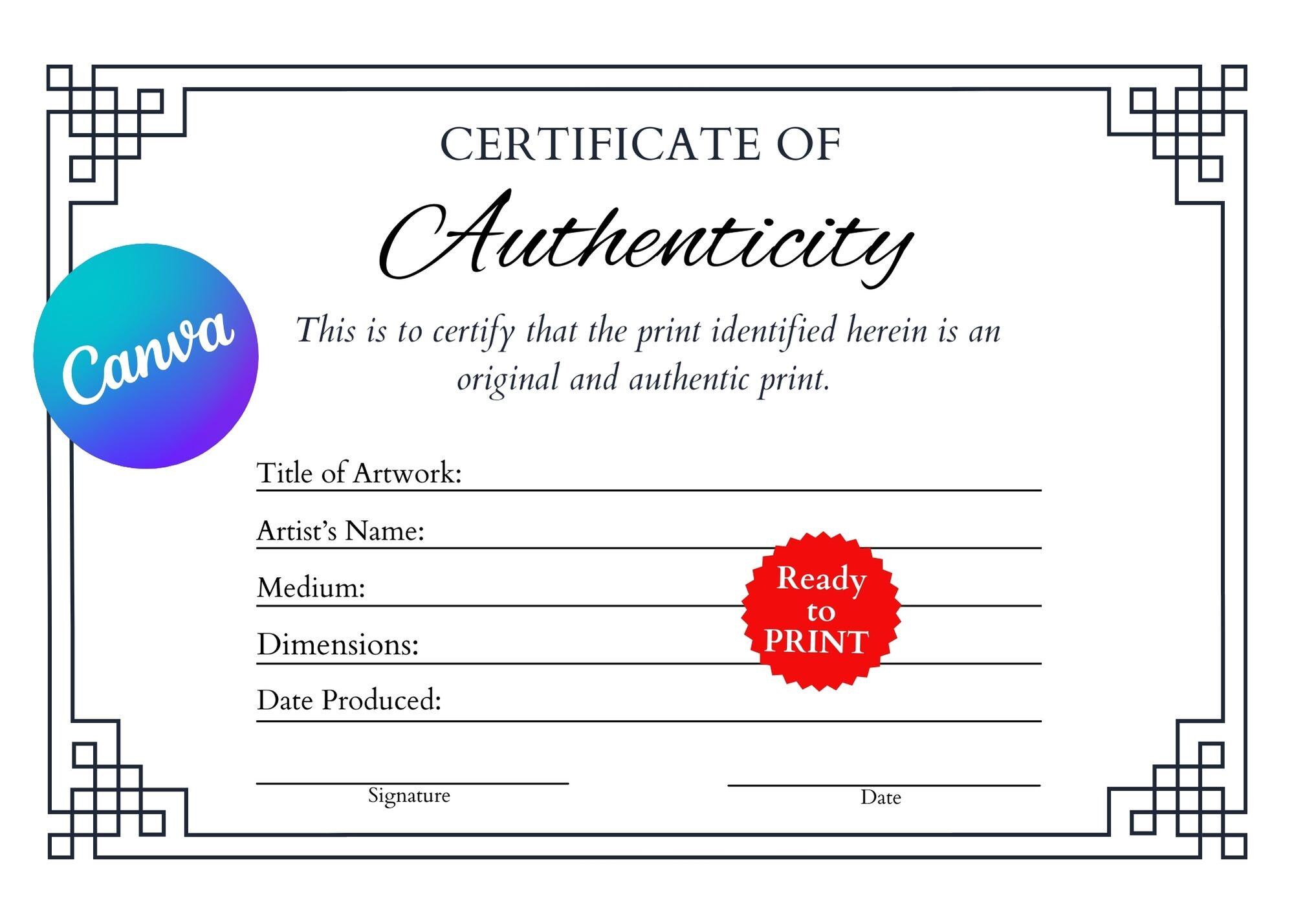 Bundle of 5 Editable Certificate of Authenticity Template | Printable ...