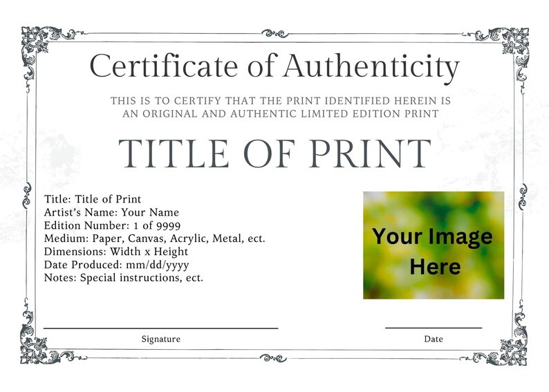 Bundle of 5 Editable Certificate of Authenticity Template | Printable ...