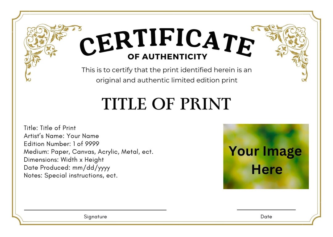 Bundle of 5 Editable Certificate of Authenticity Template | Printable ...