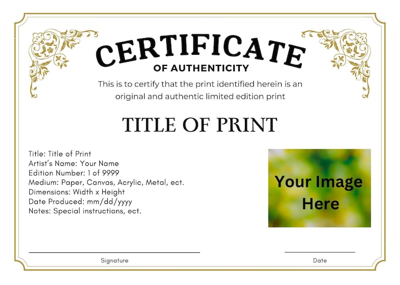Bundle of 5 Editable Certificate of Authenticity Template | Printable ...