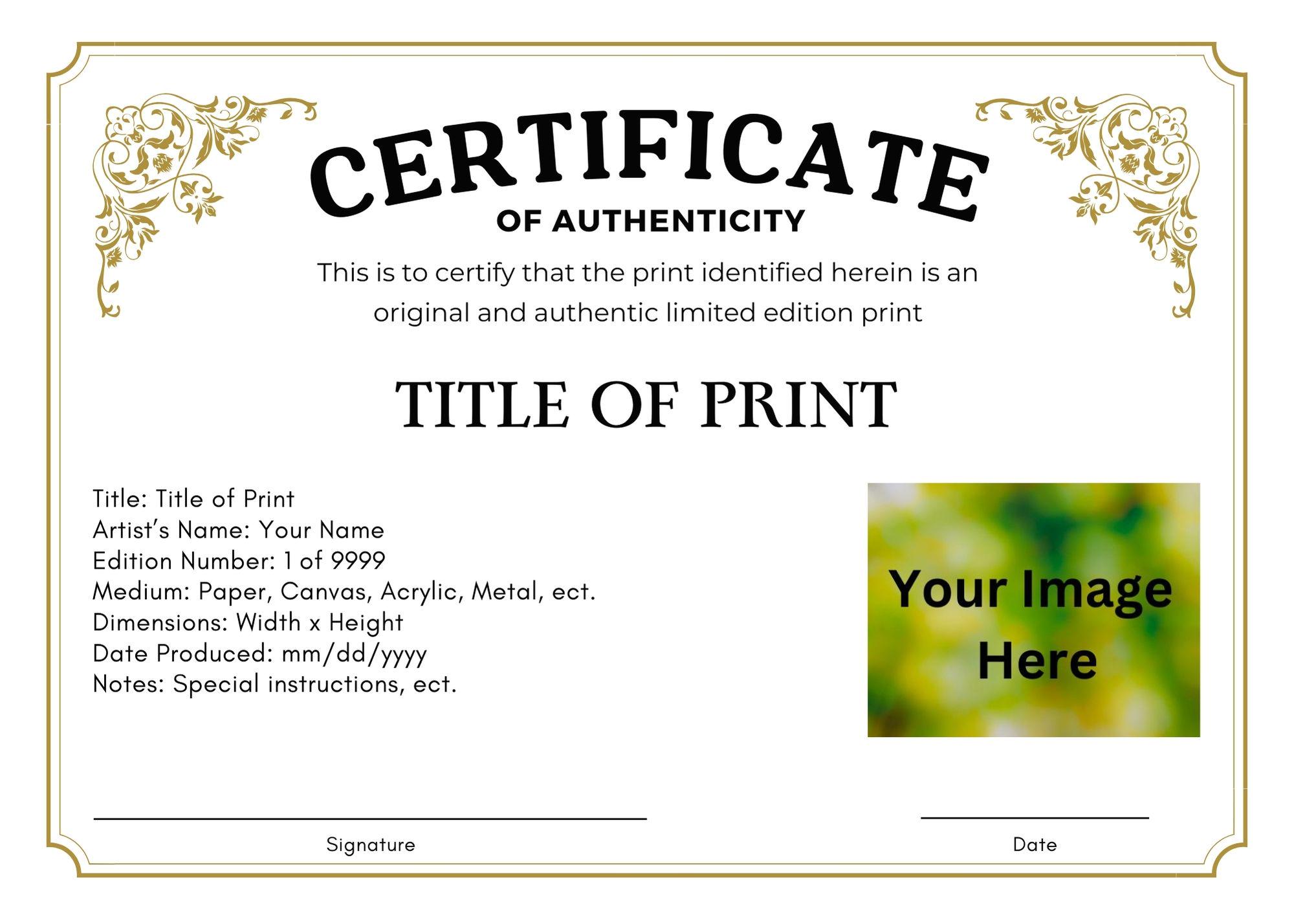 Bundle of 5 Editable Certificate of Authenticity Template | Printable ...