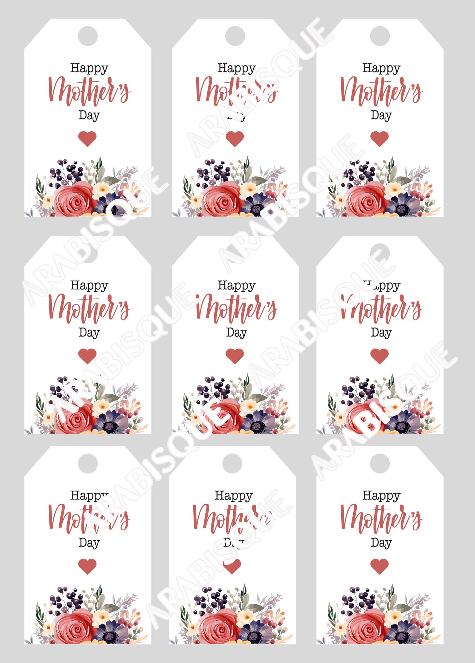 3 Printable Mother’s Day Gift Tags | Floral Gift Tags | Instant ...