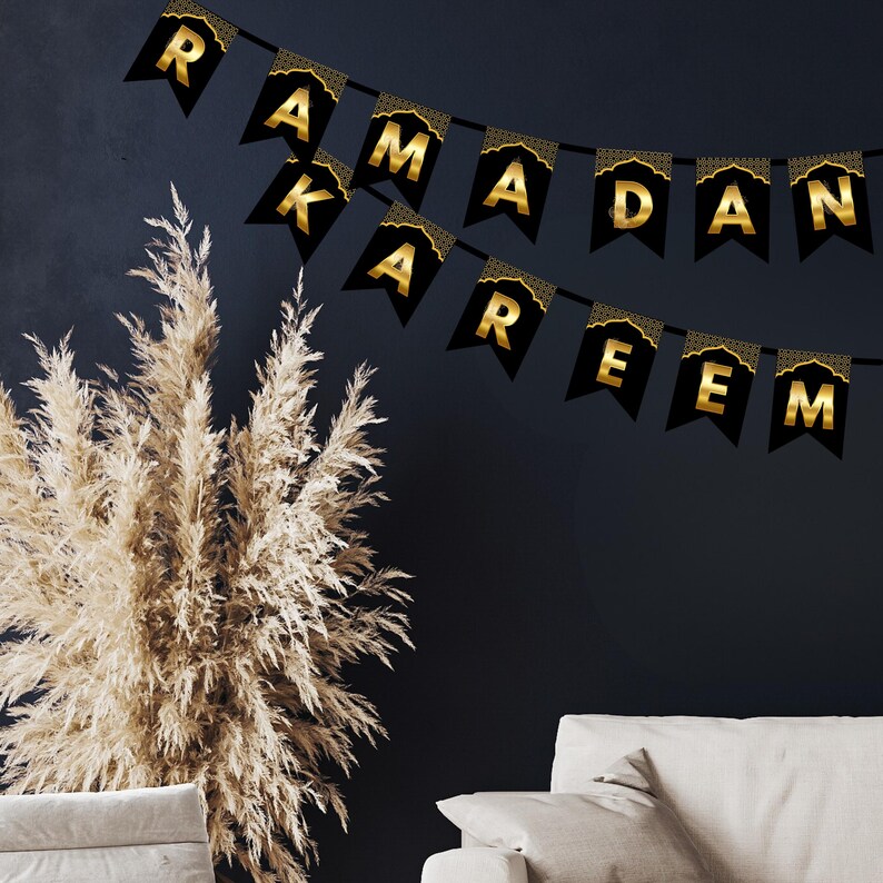 Ramadan Kareem Royal Banner, Black Gold Islamic Decor (digital Download ...