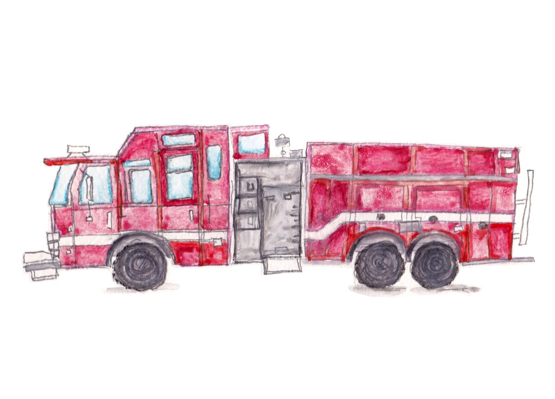 Fire Engine Watercolor Wall Art. Print & Framed Print - Etsy