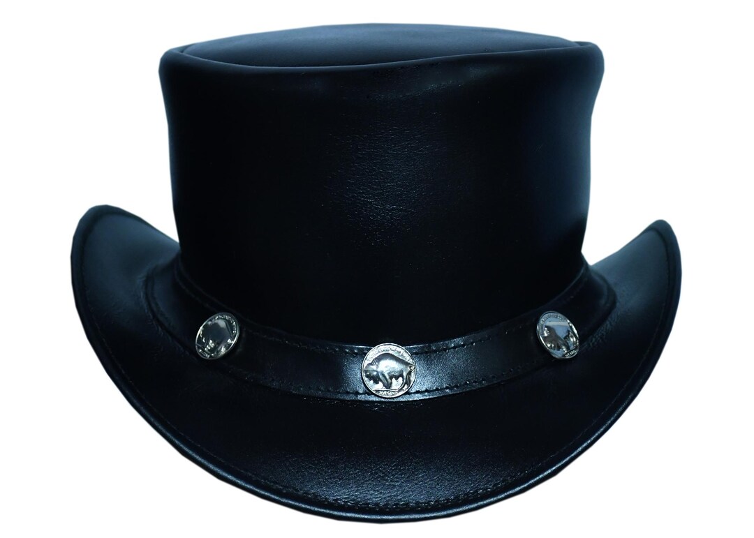 Black Leather Top Hat With Concho Band - Steampunk, Gothic, Stage Wear ...