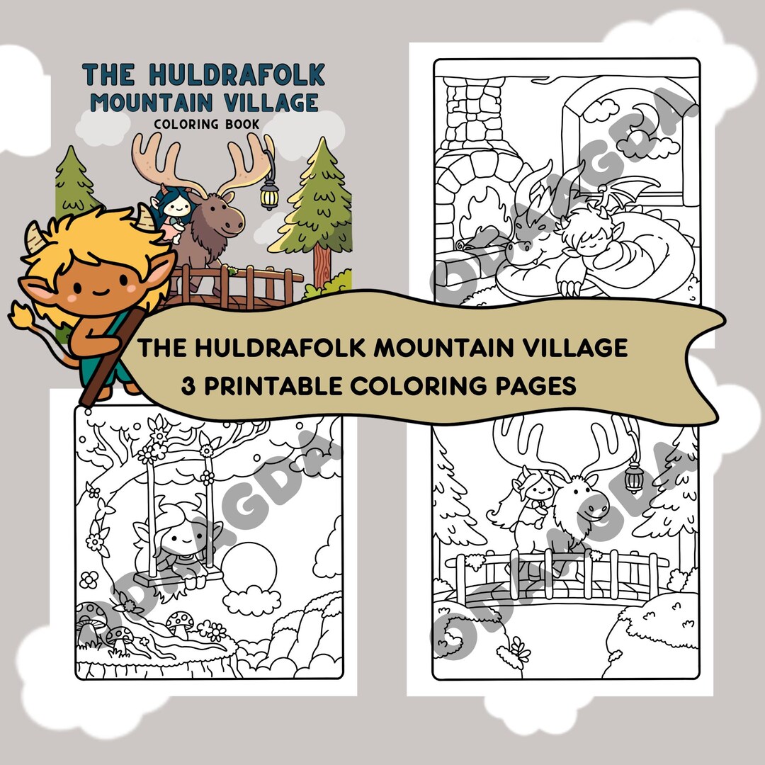 Páginas para colorir do livro de colorir Huldrafolk Mountain Village em ...