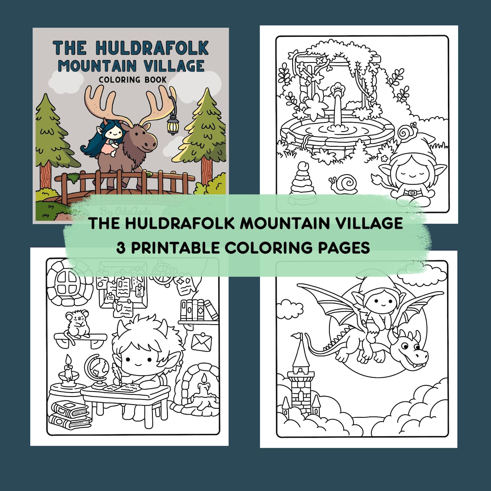 The Huldrafolk Mountain Village Coloring Book PDF Pages by Odaagda ...