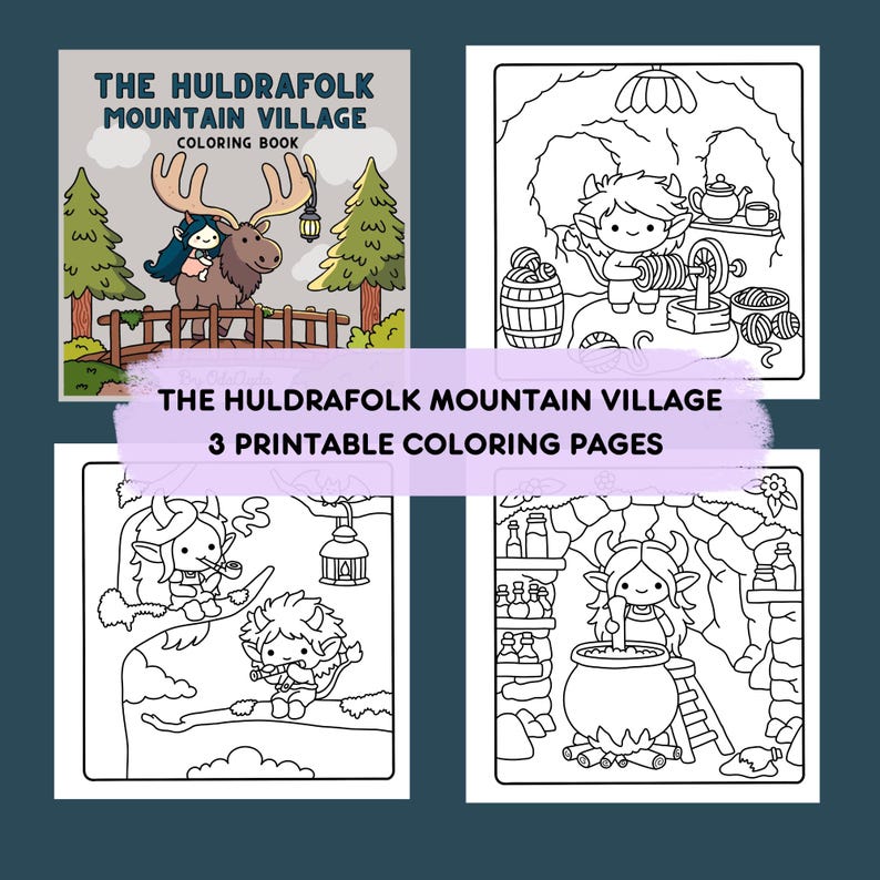 The Huldrafolk Mountain Village Coloring Book PDF Pages by Odaagda ...