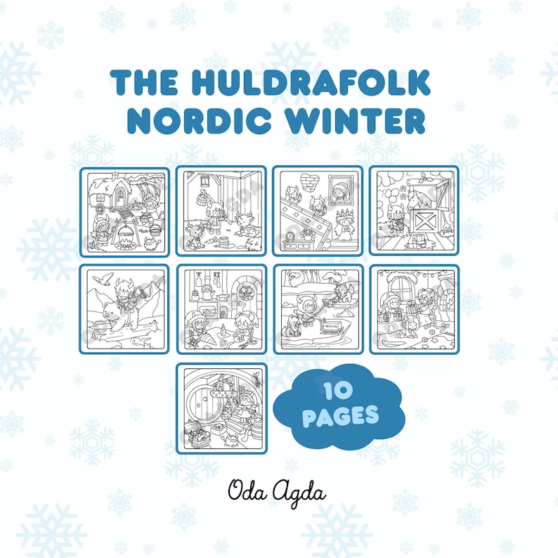 The Huldrafolk Nordic Winter Coloring Book Digital 10 Pages by Oda Agda ...