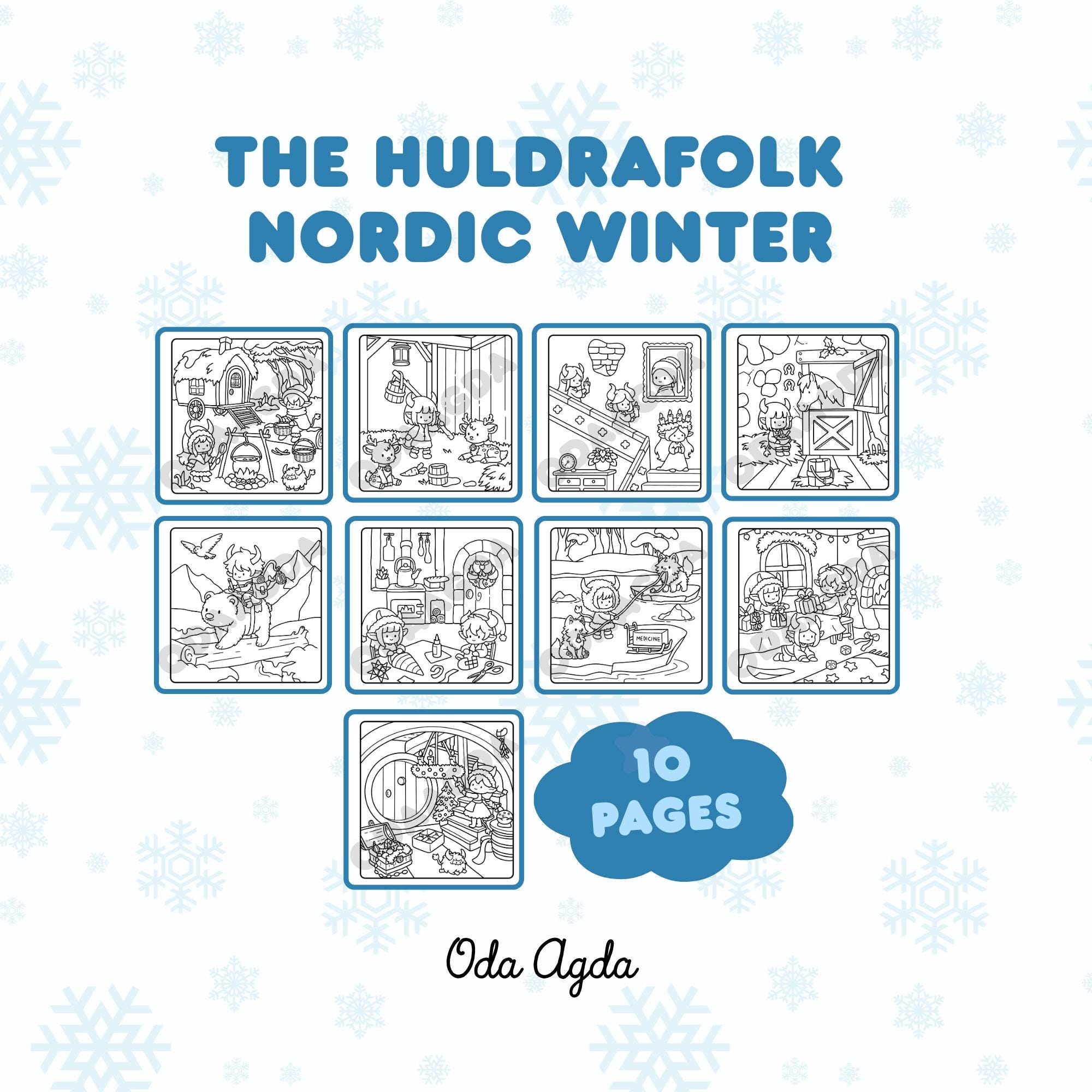 The Huldrafolk Nordic Winter Coloring Book Digital 10 Pages by Oda Agda ...