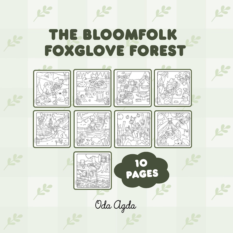 The Bloomfolk Foxglove Forest Coloring Book Digital 10 Pages by Oda ...
