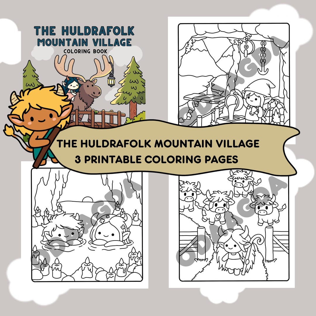 The Huldrafolk Mountain Village Coloring Book PDF Pages by Odaagda ...