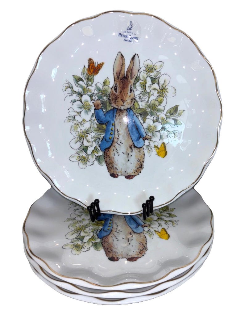 Peter Rabbit Dinner Plates Beatrix Potter Easter Set of 4 Gold ...