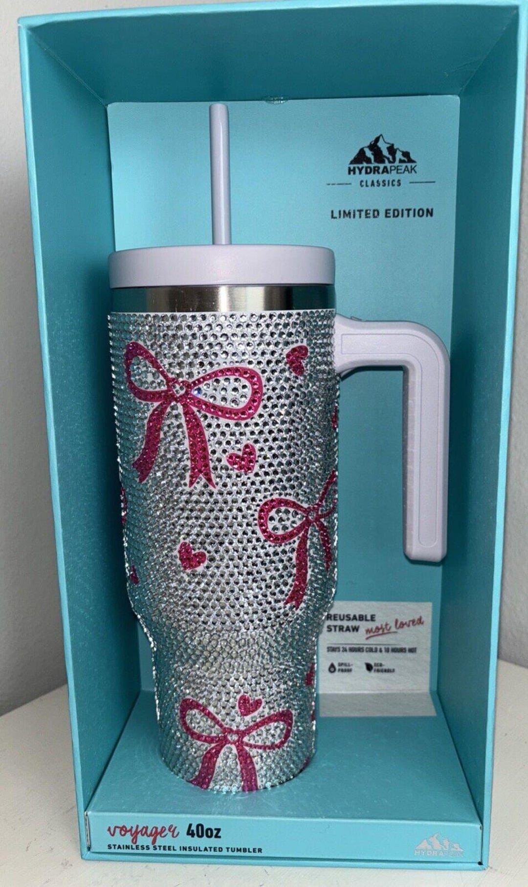 Hydrapeak Voyager 40oz Pink Bling Bow Hearts Limited Edition Most Loved ...