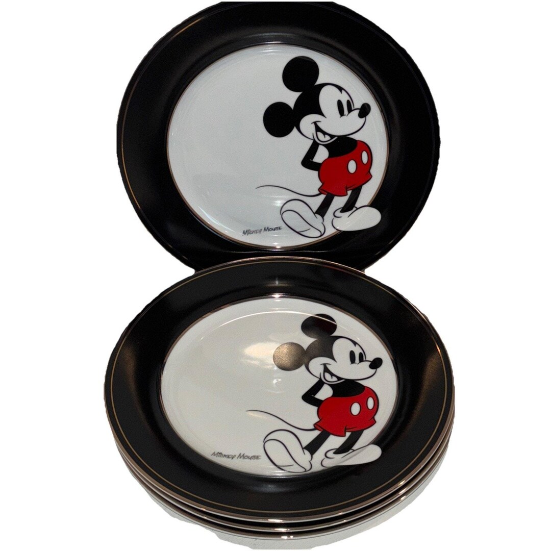 Mickey Mouse Dinner Plate Black & Gold Rim Classic Signature Disney Set ...
