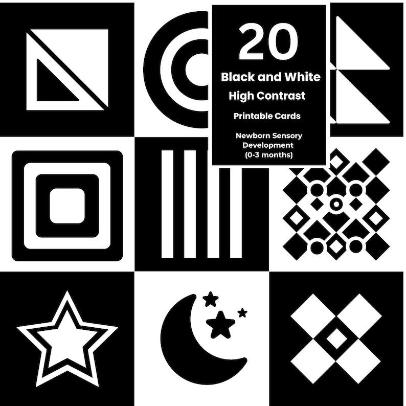 20 Printable High-contrast Baby Sensory Cards | Black & White Flash ...
