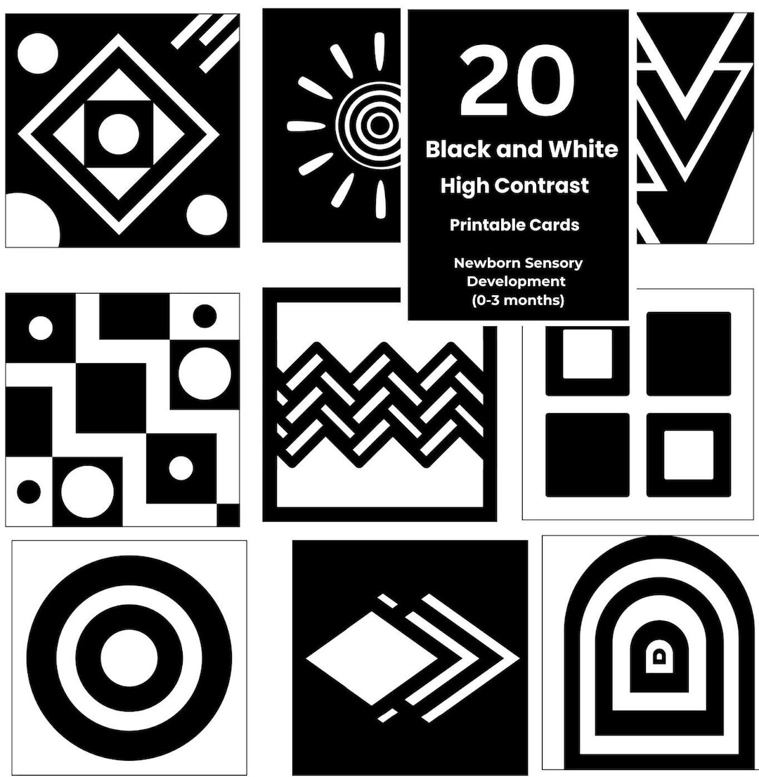 20 Printable High-contrast Baby Sensory Cards | Black & White Flash ...