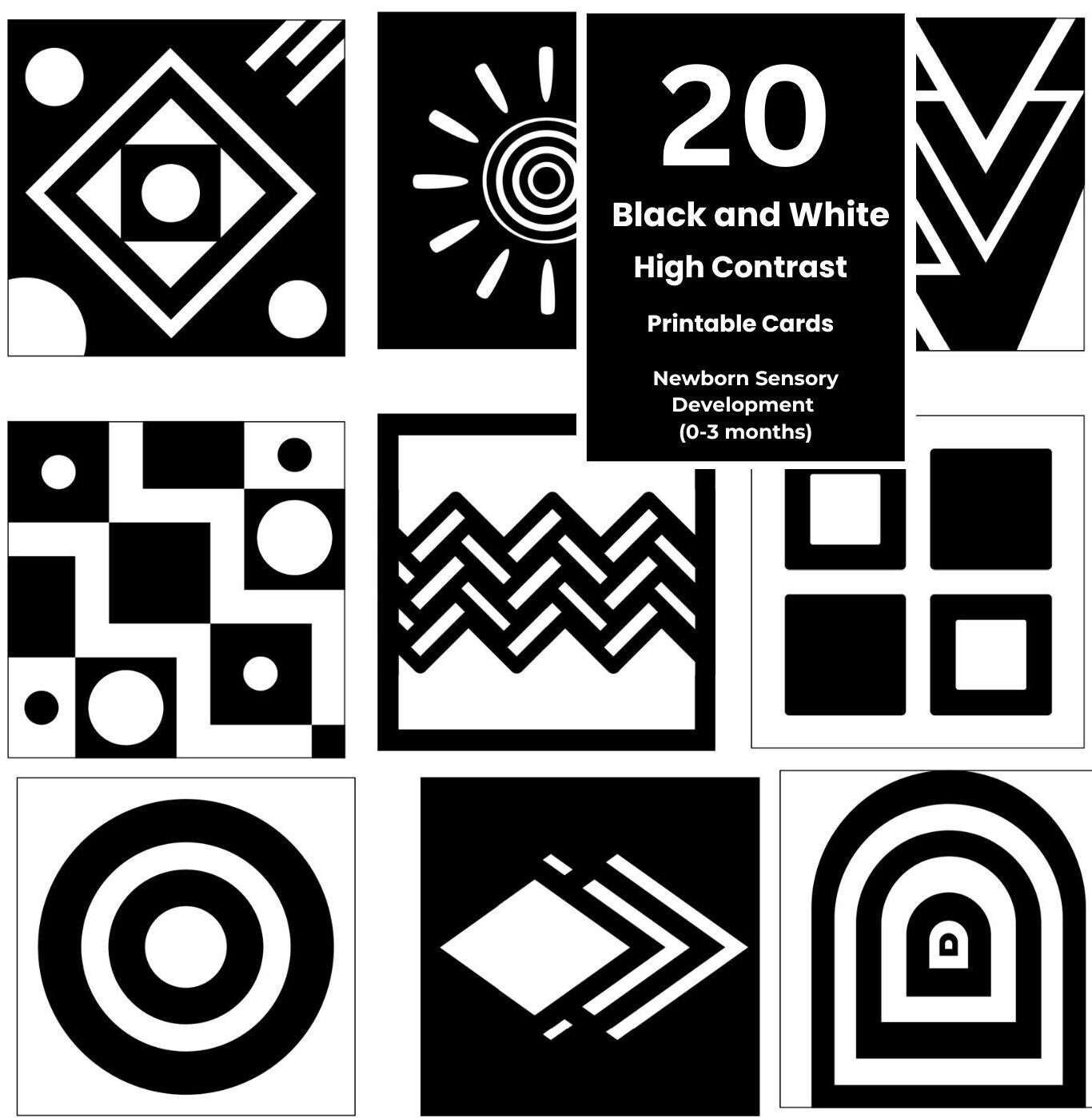 20 Printable High-contrast Baby Sensory Cards | Black & White Flash ...