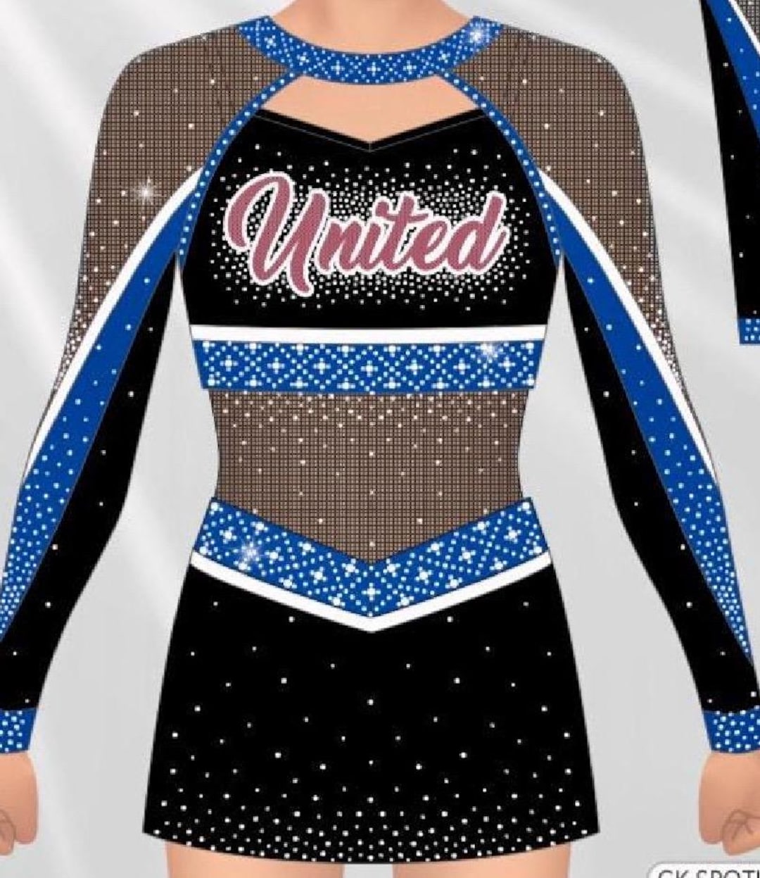 United Cheer Uniform 2 Logos Wirh Rhinestoning *with Black Mesh* for ...