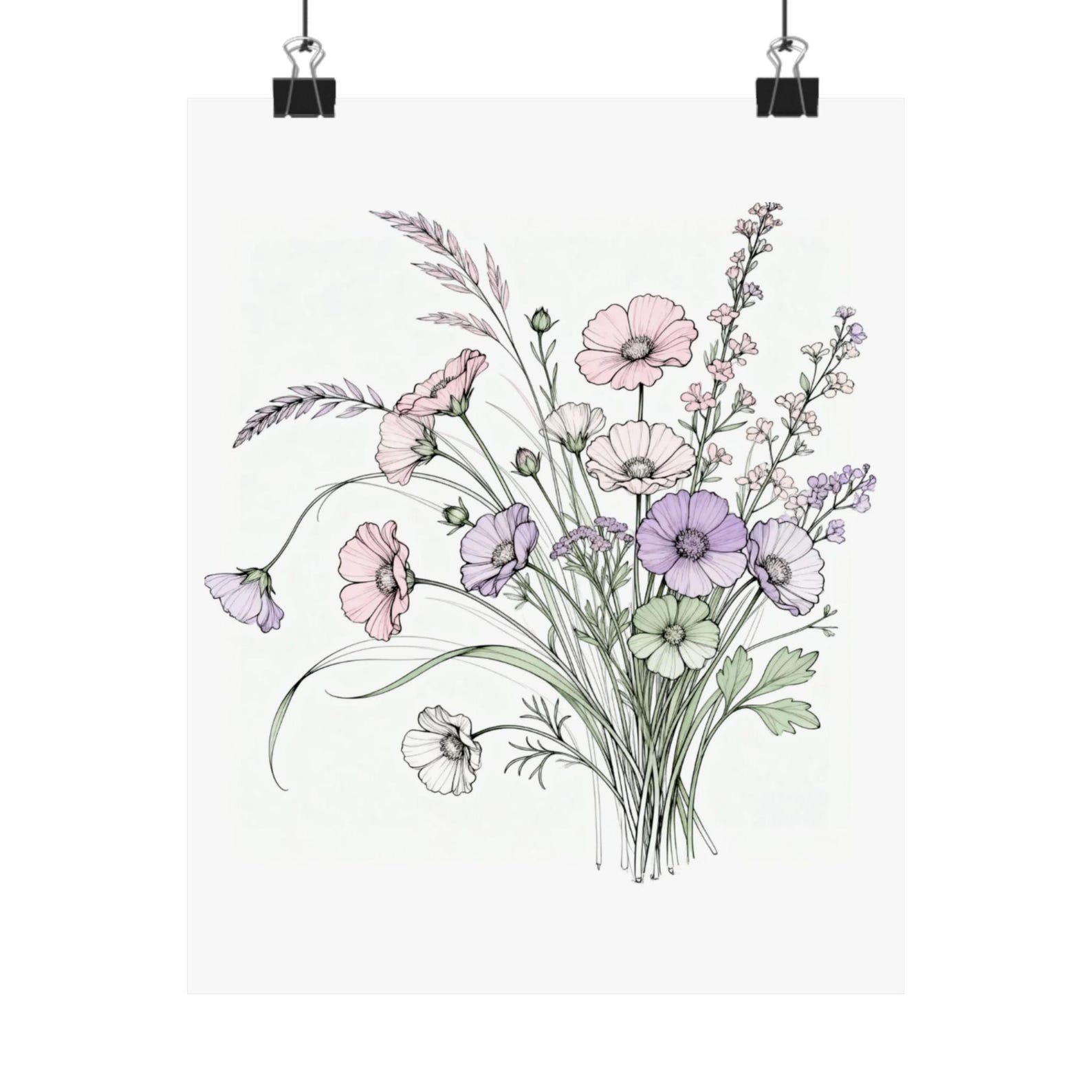 Pastel Wildflower Bouquet Matte Poster | Botanical Wall Art - Etsy