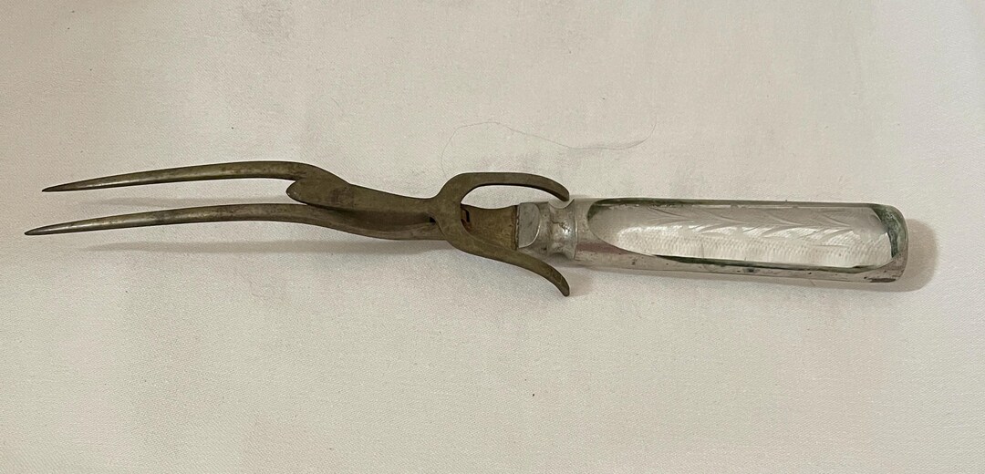 Very Rare - Vintage Meat Fork With Glass Etched Handle. - Etsy