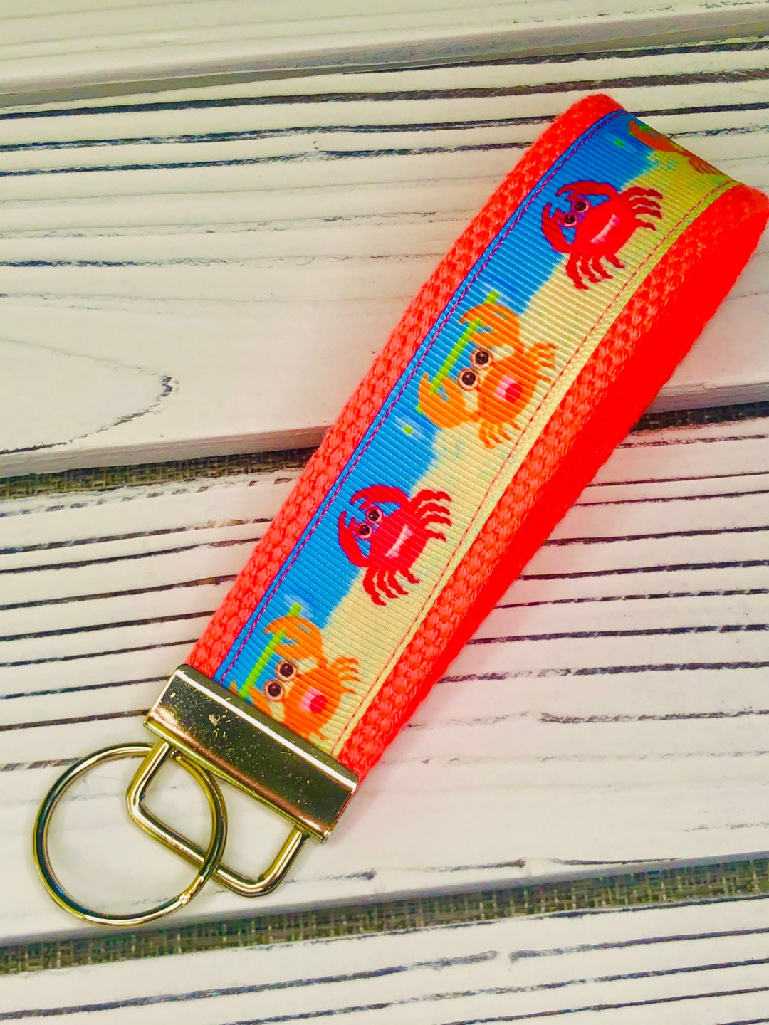 Wristlet Key Fob/ Crabs Ribbon / Orange/ Blue/ Key Holder/ Summer - Etsy