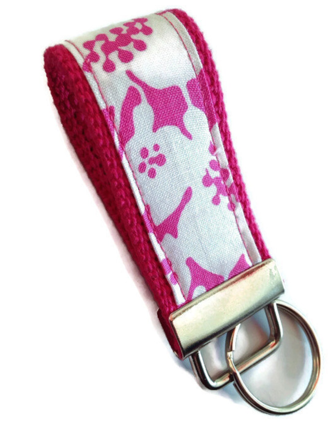 MINI Key Fob Made With Tropical Pink and White Fabric - Etsy UK