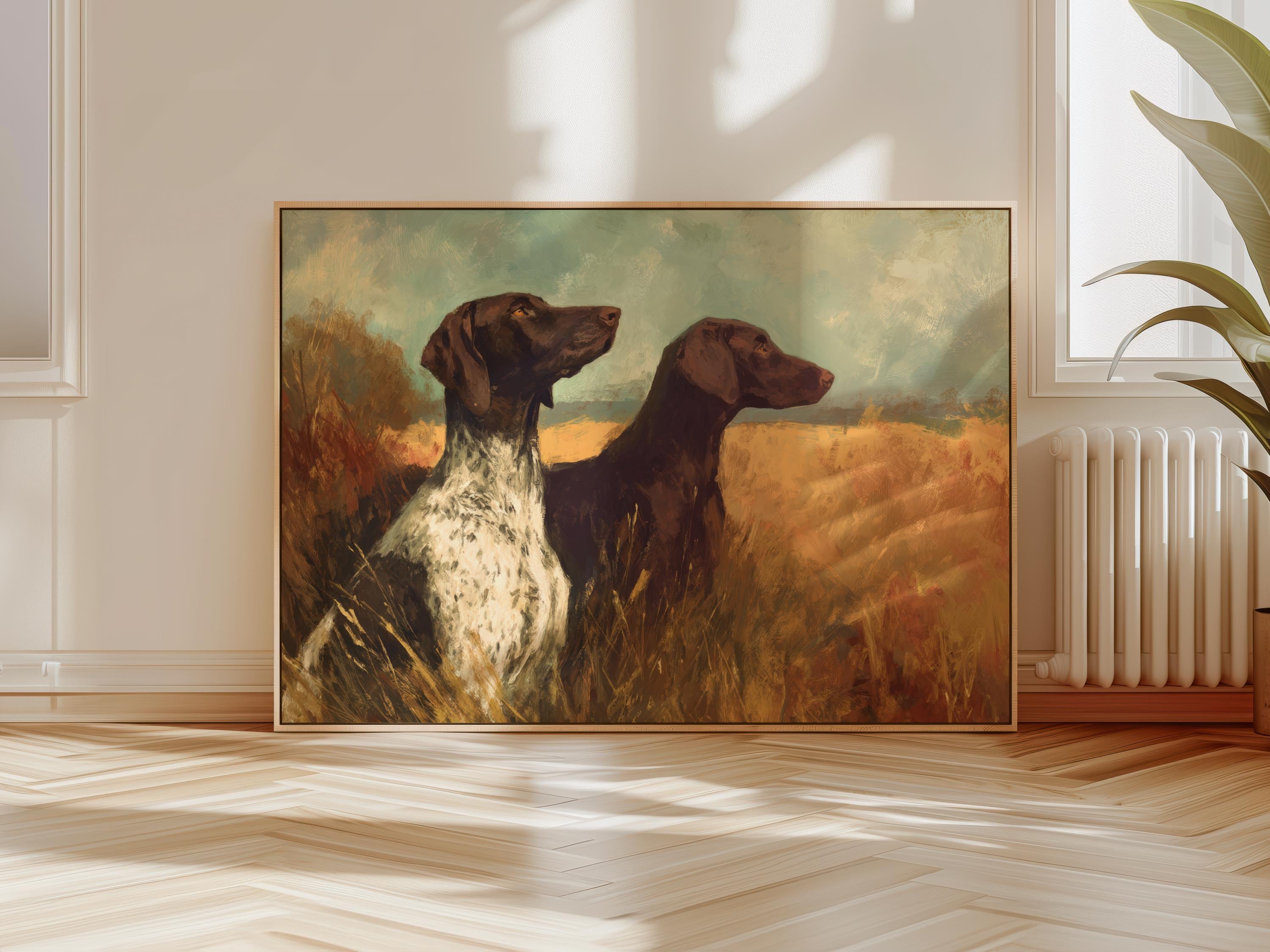 Vintage Hunting Dogs Art Print: Neutral Tone Animal Oil Painting - Etsy