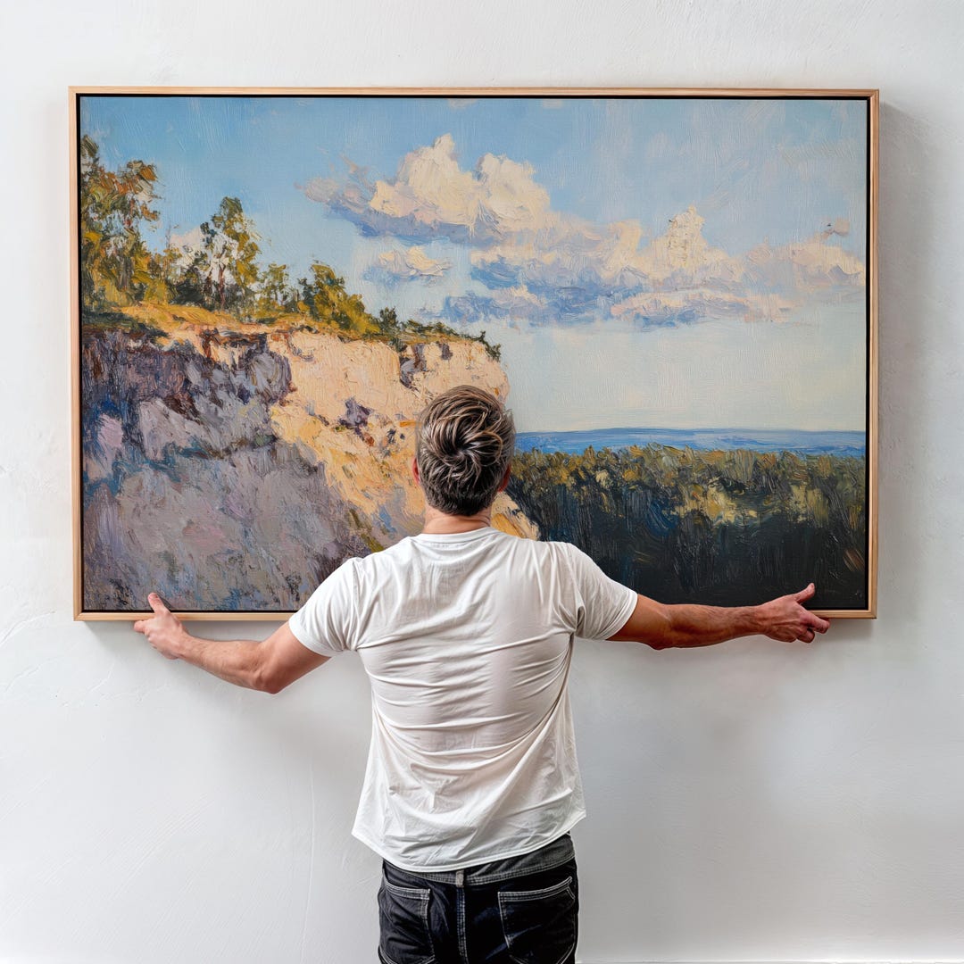 Large Framed Cliffside Canyon Fine Art Print | Landscape Neutral Wall ...
