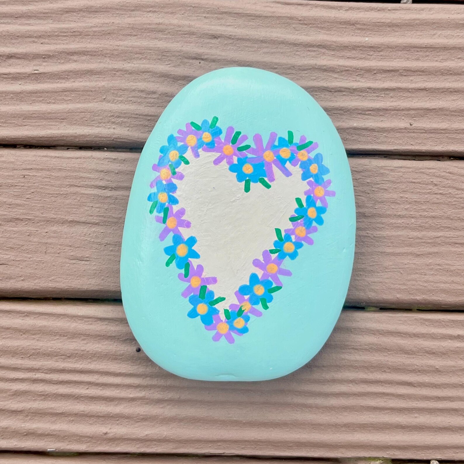 Painted Rock, Hand Painted Stone, Garden Rock, Heart Design Rock ...