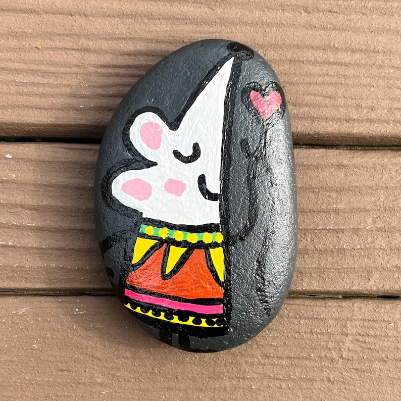 Whimsical Mouse Rock, Hand-painted Cute Mouse With Heart, Animal Art ...