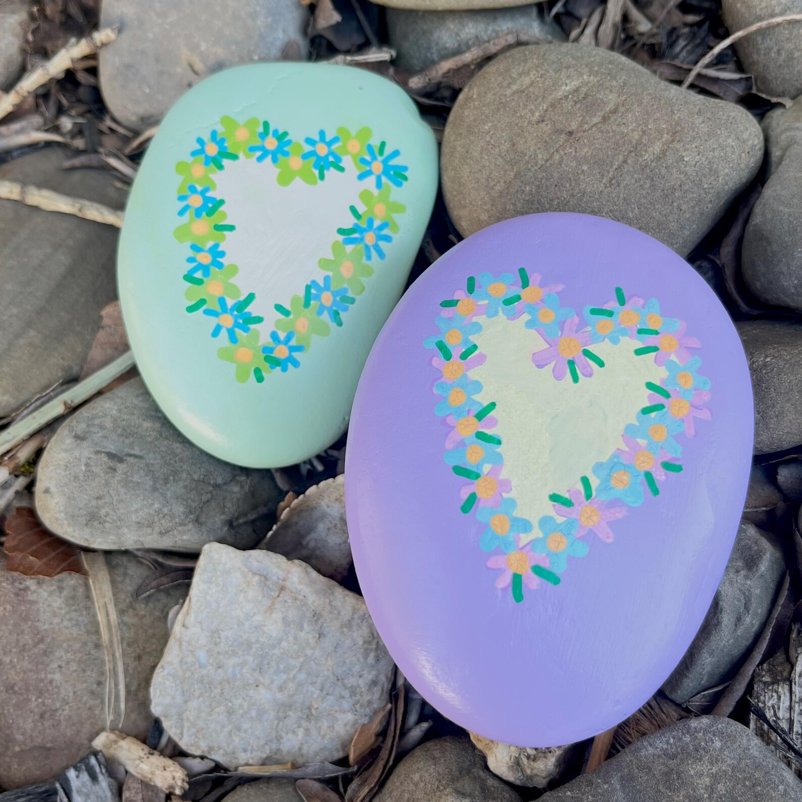 Painted Rock, Hand Painted Stone, Garden Rock, Heart Design Rock ...