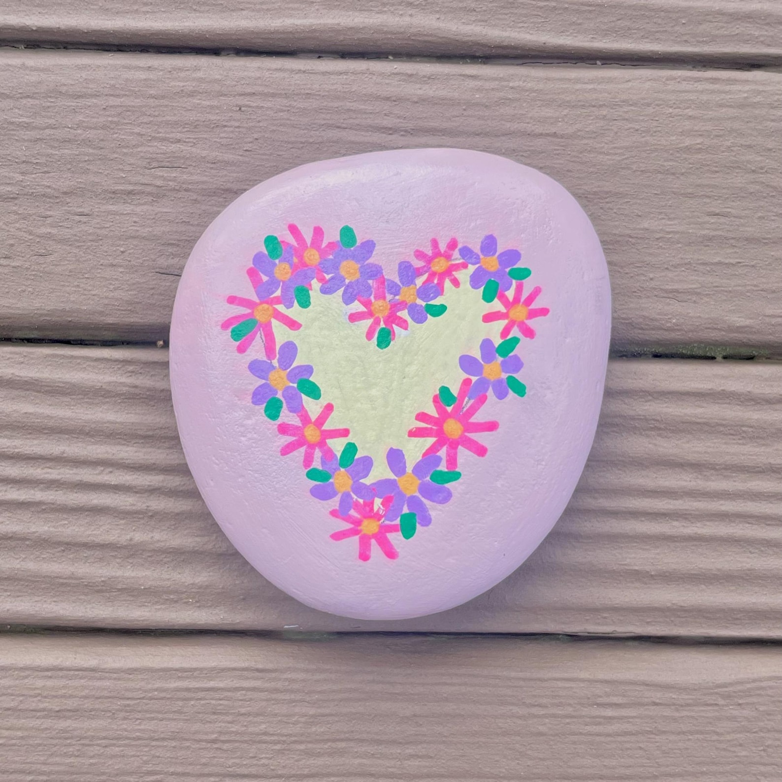 Painted Rock, Hand Painted Stone, Garden Rock, Heart Design Rock ...