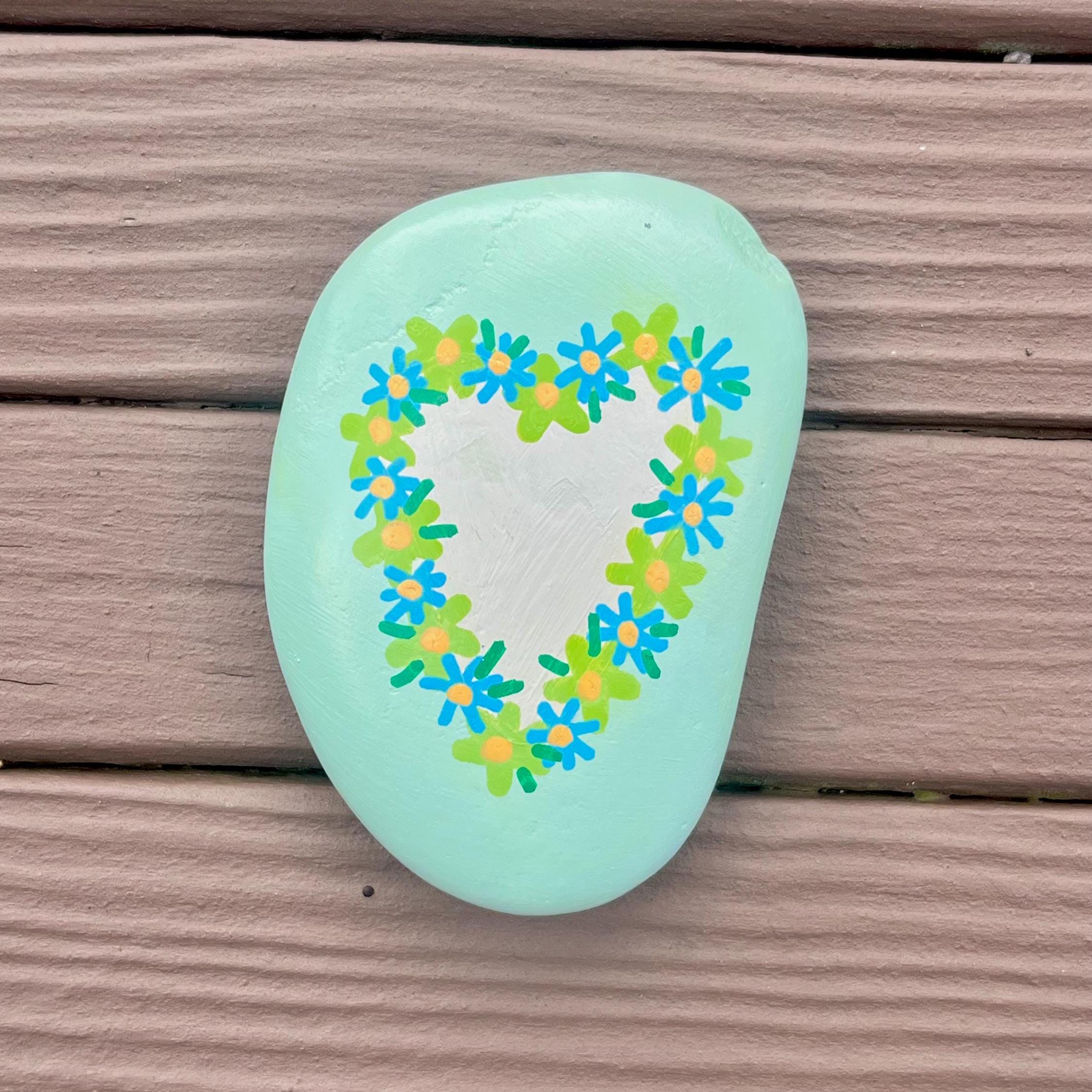 Painted Rock, Hand Painted Stone, Garden Rock, Heart Design Rock ...