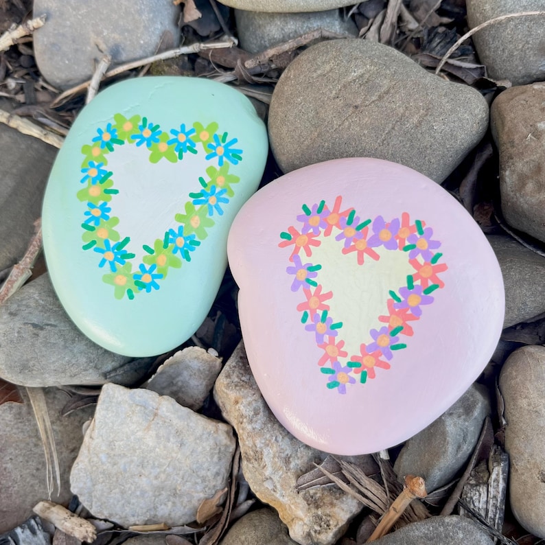 Painted Rock, Hand Painted Stone, Garden Rock, Heart Design Rock ...