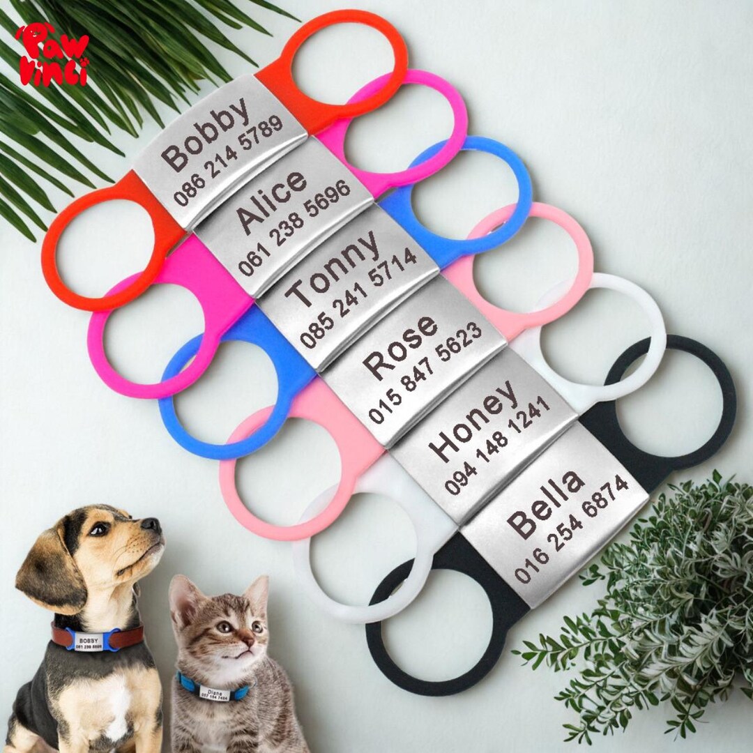 Cat Tag Personalized Slide on Collar ID Tag, Custom Silicone Silent Dog ...
