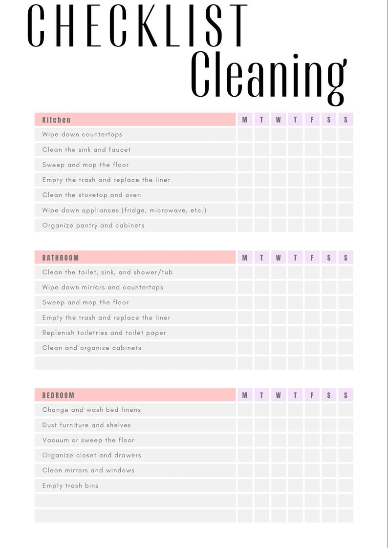 Cleaning Checklist - Etsy