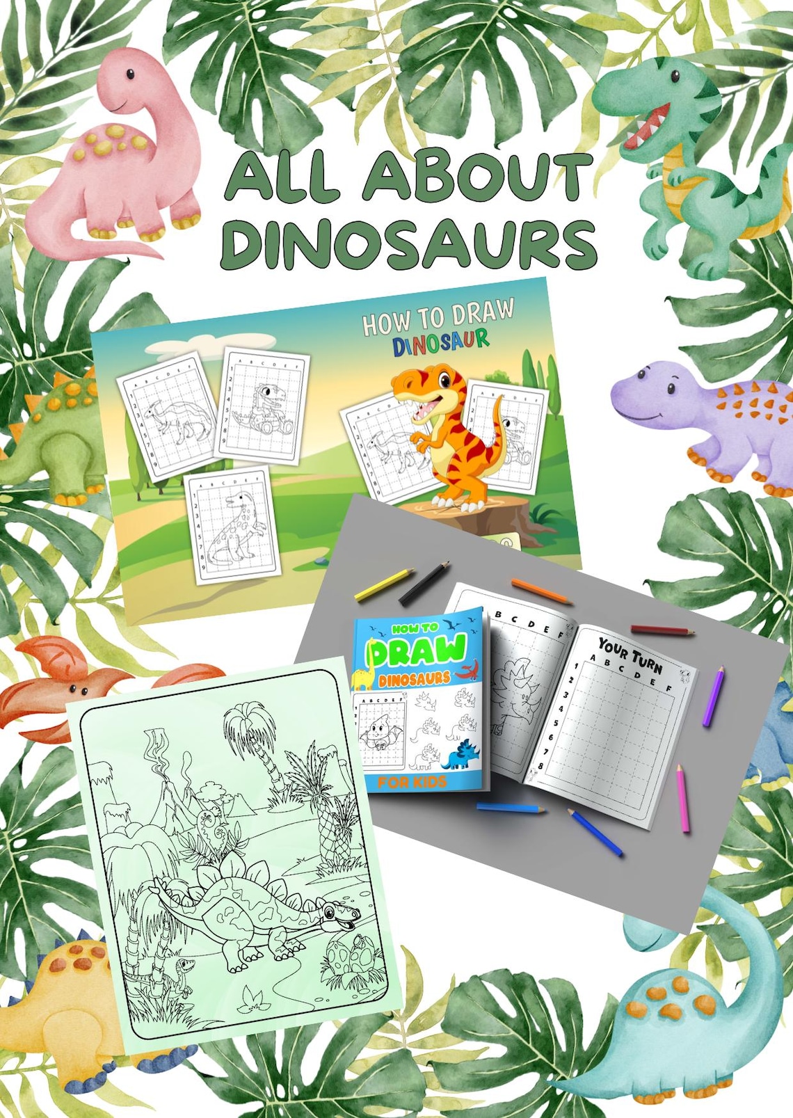 Dinosaur Activity Bundle: Coloring Pages, Dot-to-dot & Drawing (PDF ...