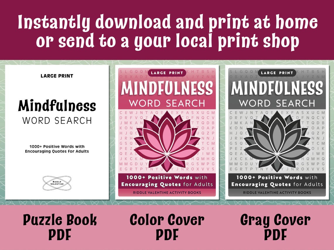 Mindfulness Word Search Puzzle Book for Adults Large Print: 1000 ...