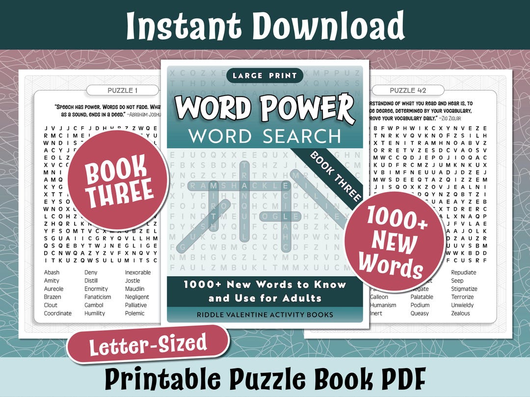 Word Power Word Search Puzzle Book Three for Adults Large Print: 1000 ...