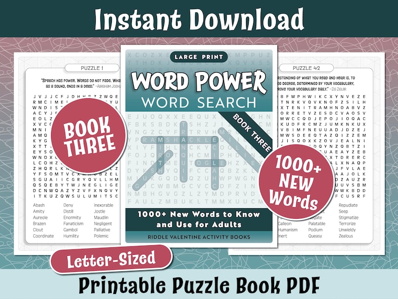 Word Power Word Search Puzzle Book Three for Adults Large Print: 1000 ...