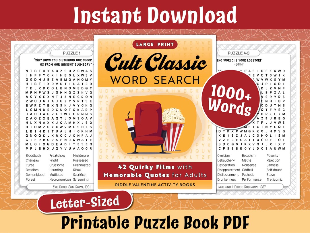 Cult Classic Movie Word Search Puzzle Book: Large Print (PDF) - Etsy