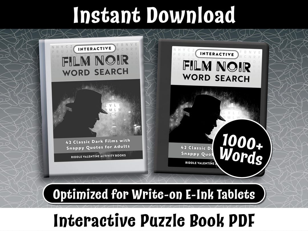 Film Noir Word Search Puzzle Book for Adults: 1000+ Unique Words to ...