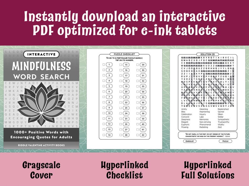 Mindfulness Word Search Puzzle Book for Adults: 1000+ Unique Positive ...