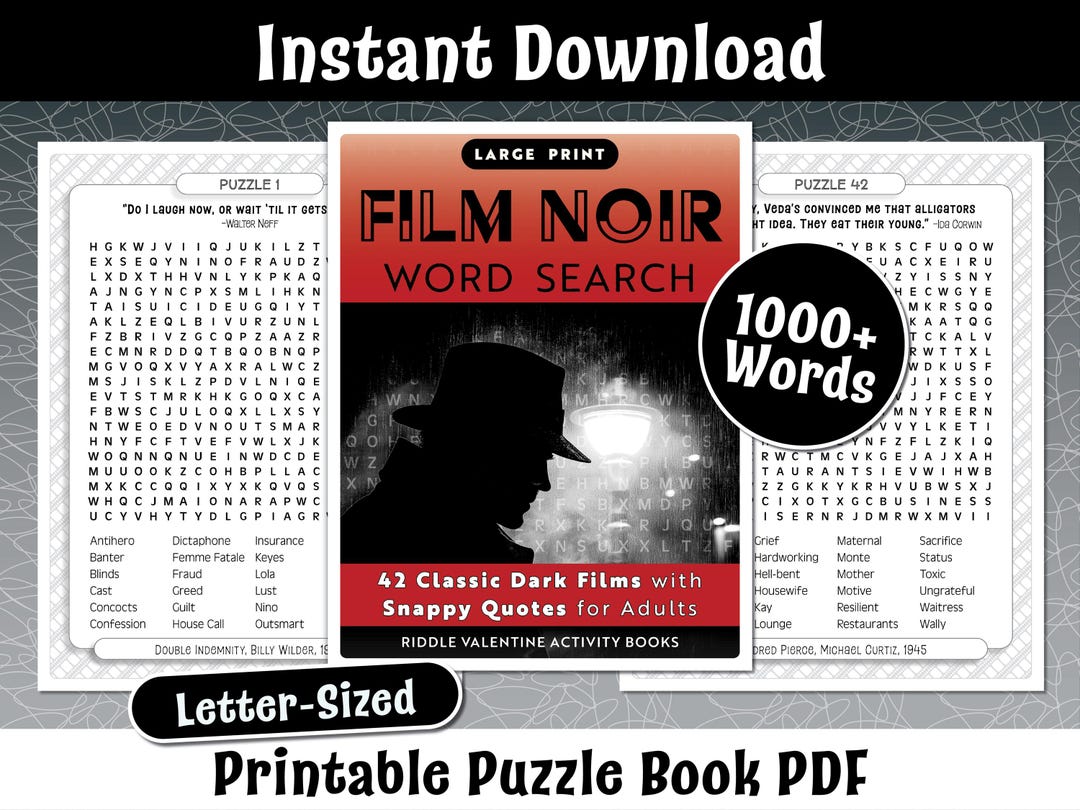 Film Noir Word Search: Large Print Puzzle Book for Adults (printable ...