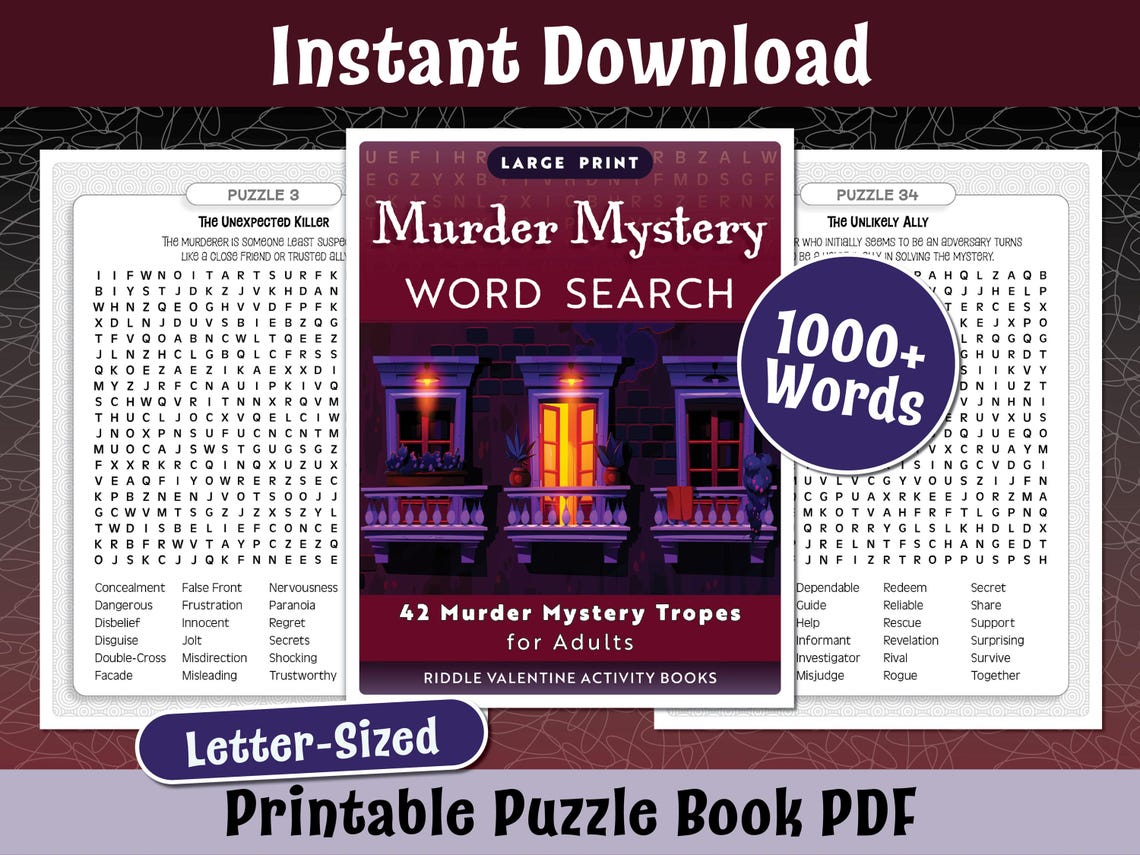 Murder Mystery Word Search Puzzle Book for Adults Large Print: Mystery ...
