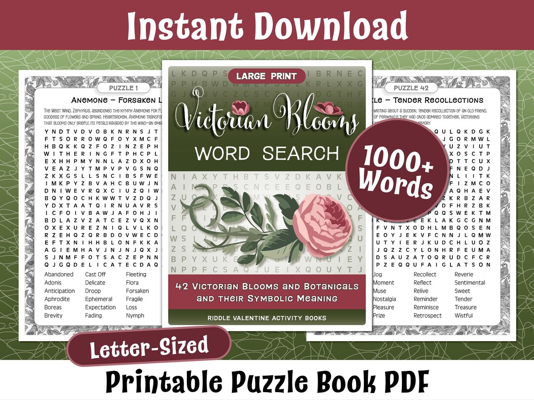 Victorian Blooms Word Search: Large Print Puzzle Book (digital Download ...