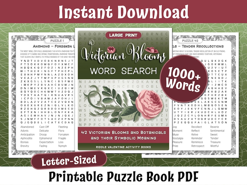 Victorian Blooms Word Search: Large Print Puzzle Book (digital Download ...